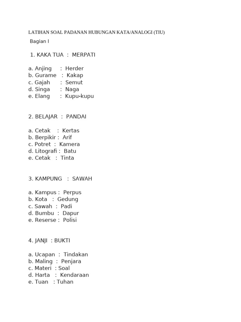 Padanan Hubungan Kata-Analogi (Tiu) | PDF