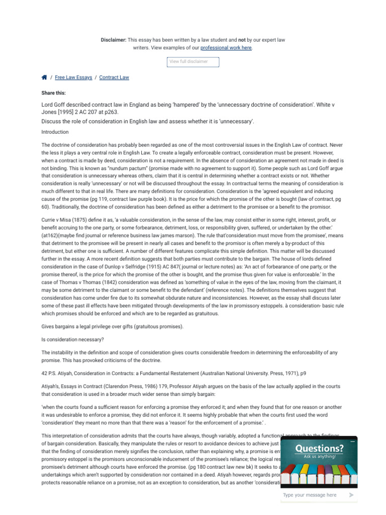 Analysing The Doctrine of Consideration in Law | PDF | Consideration | Estoppel