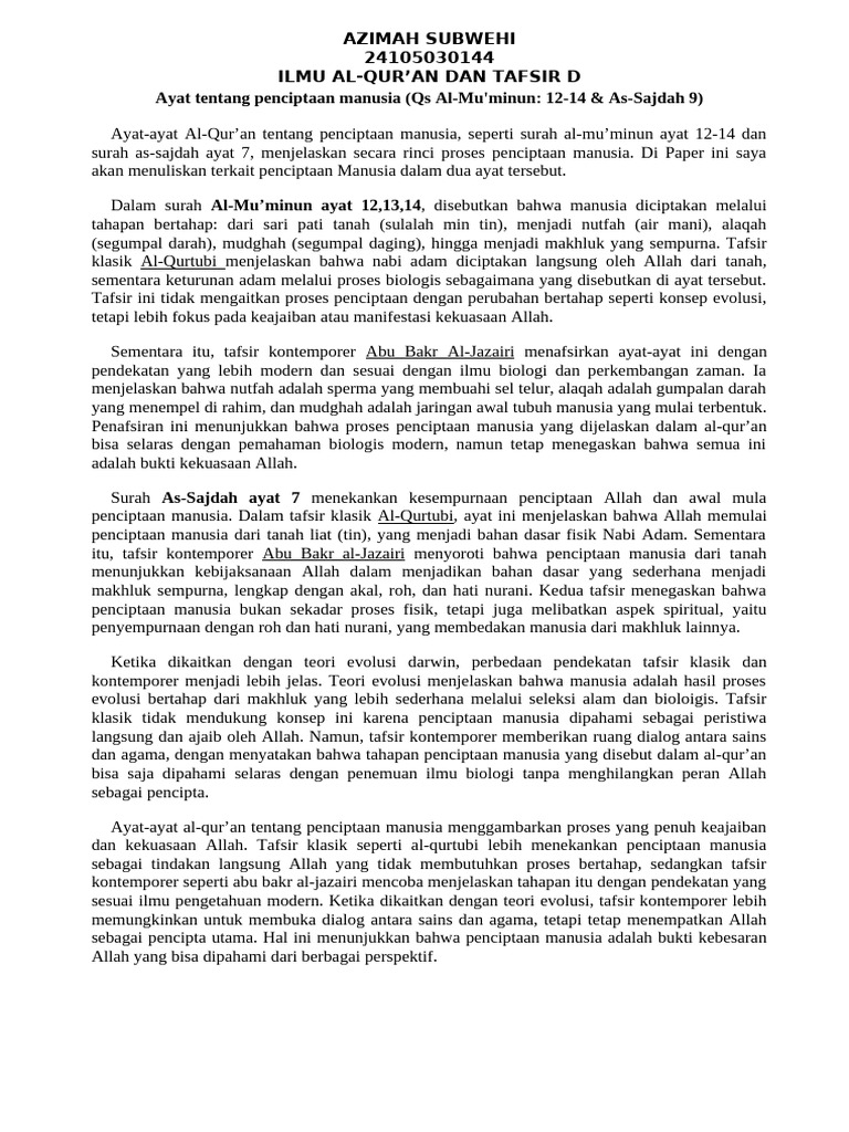 24105030144_Azimah Subwehi ; Ayat tentang penciptaan manusia (Qs Al-Mu ...