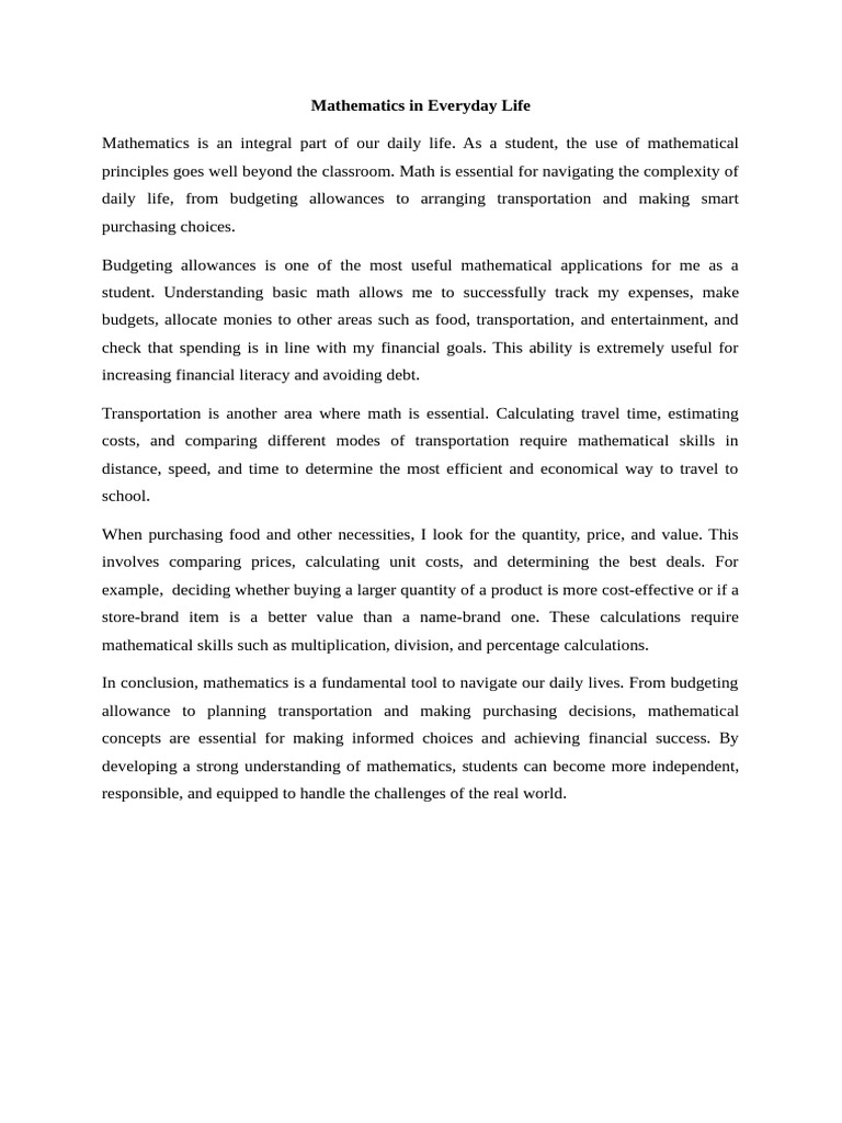 Mathematics in Everyday Life | PDF