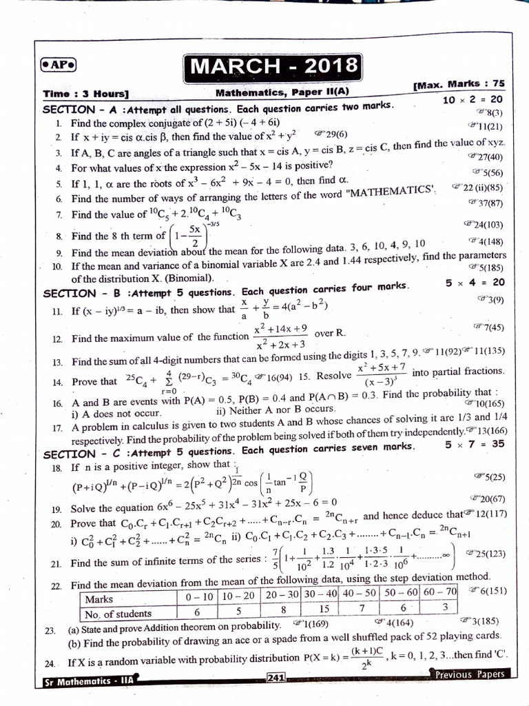 Previous IPE 2A Question Papers | PDF | Variance | Equations