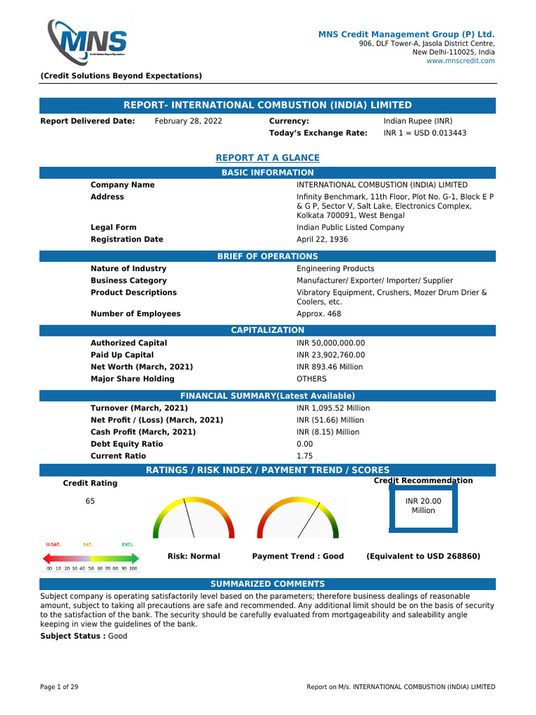 International Combustion (India) Limited | PDF | Loans | Taxes