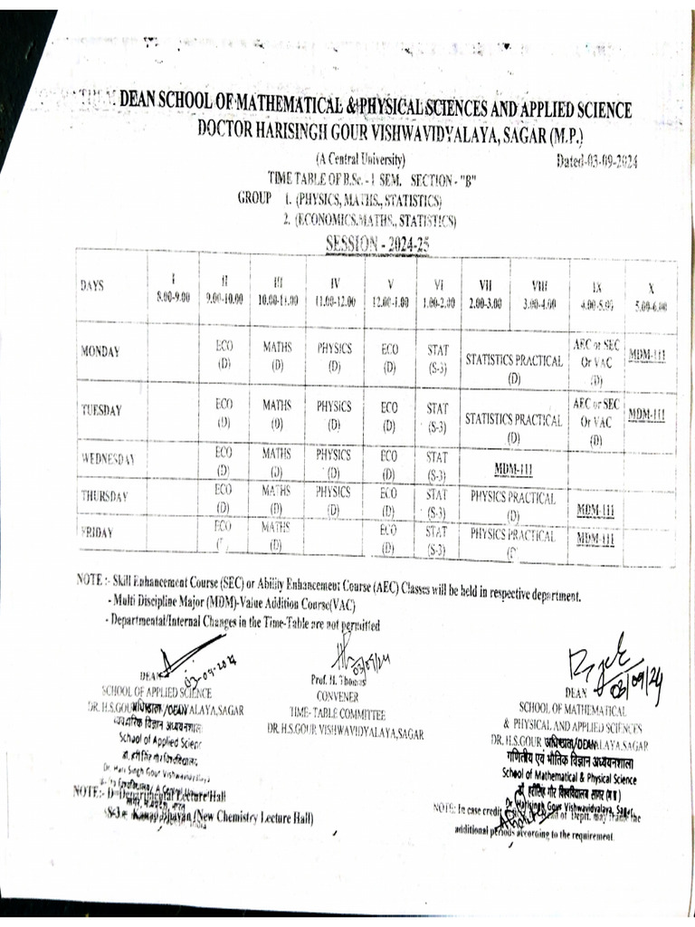 Time Table (B. Sc. Maths Group-140) | PDF