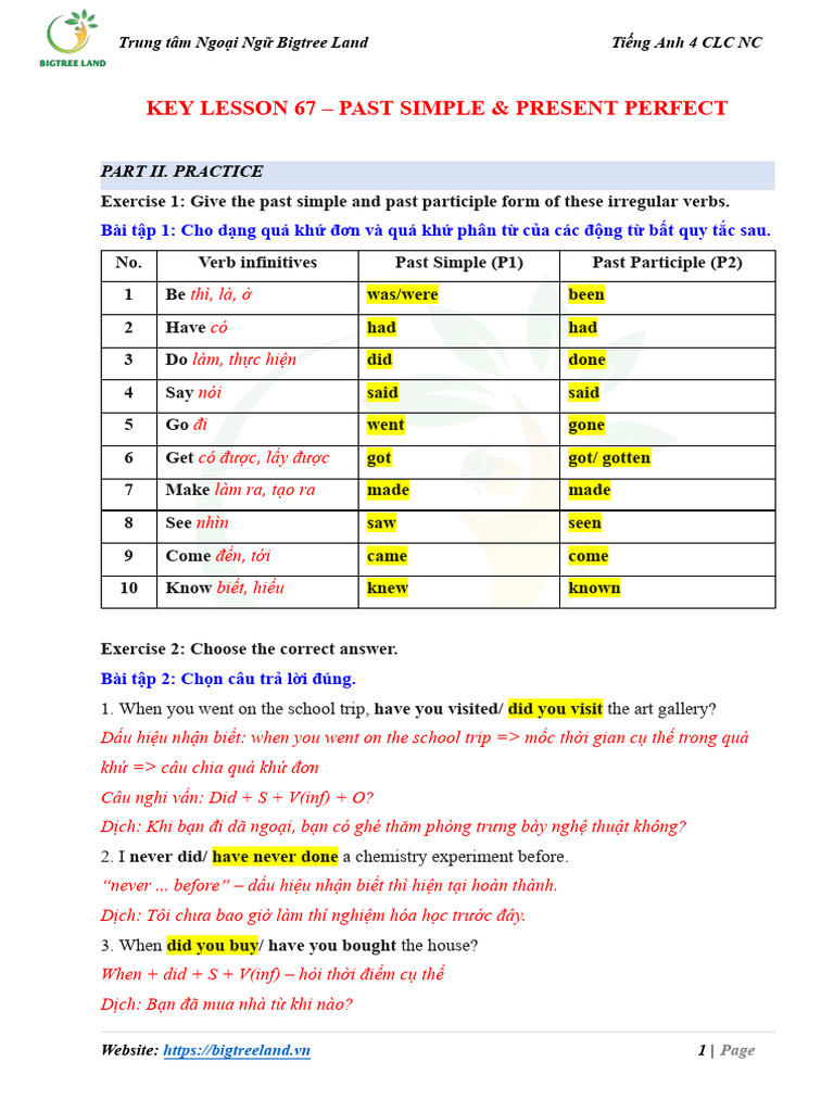 Key Lesson 67 - Past Simple & Present Perfect | PDF