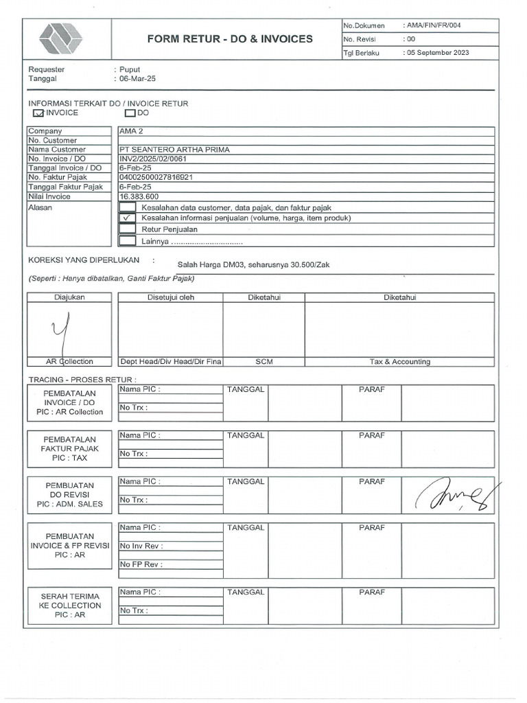 Retur PT Seantero - Rev Harga - 250306 - 153302 | PDF