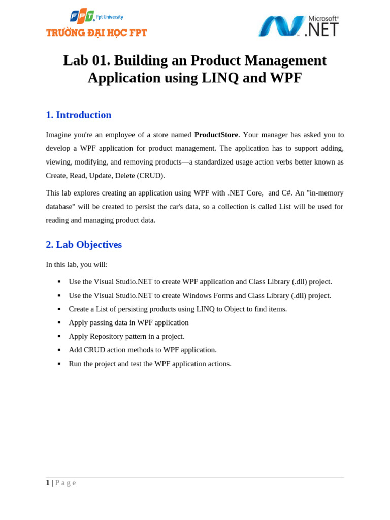 PRN212Lab 01 ProductManagement UsingLINQ and WPF | PDF | Class (Computer Programming ...