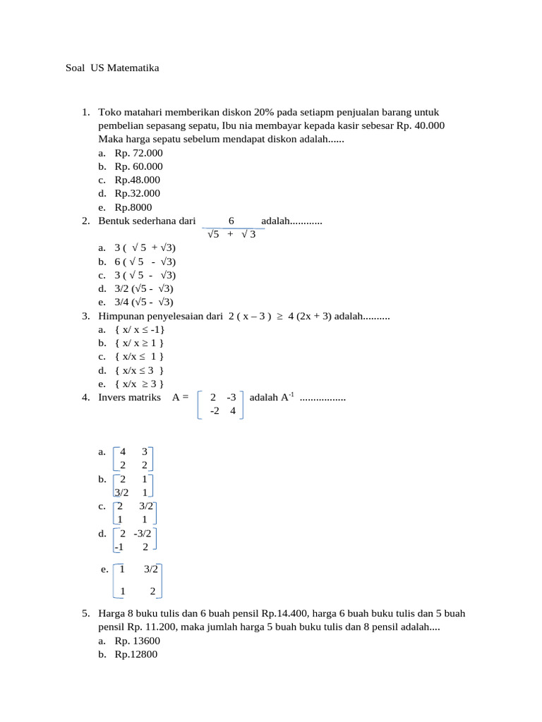 Soal US Matematika | PDF