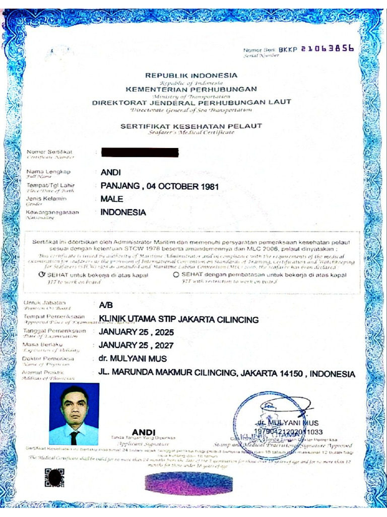 Sertifikat MCU ANDI PDF | PDF