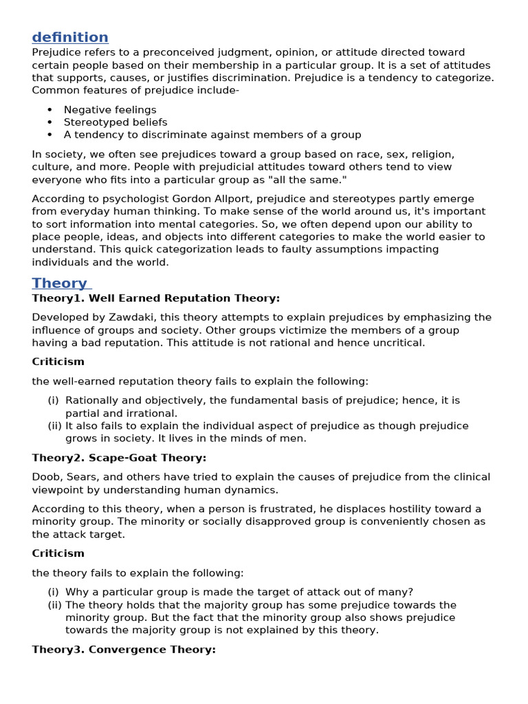 Understanding Prejudice: Theories & Impact | PDF | Prejudices ...