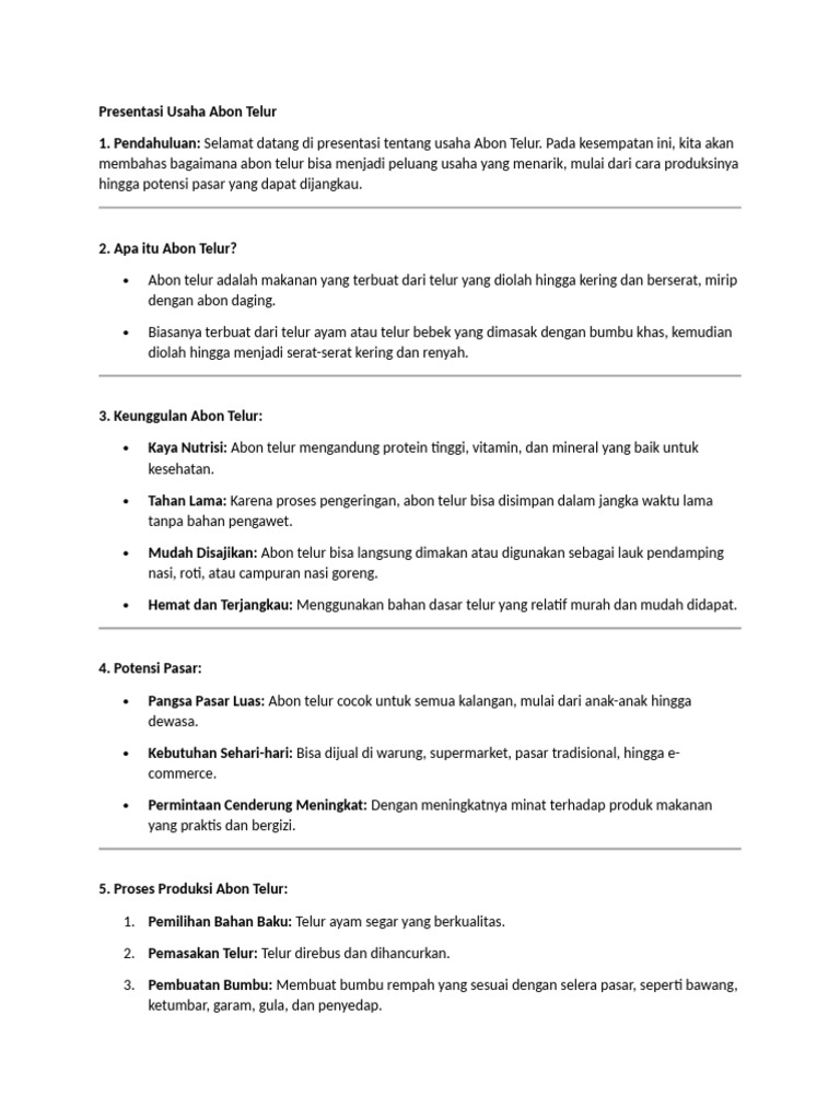 Presentasi Usaha Abon Telur | PDF
