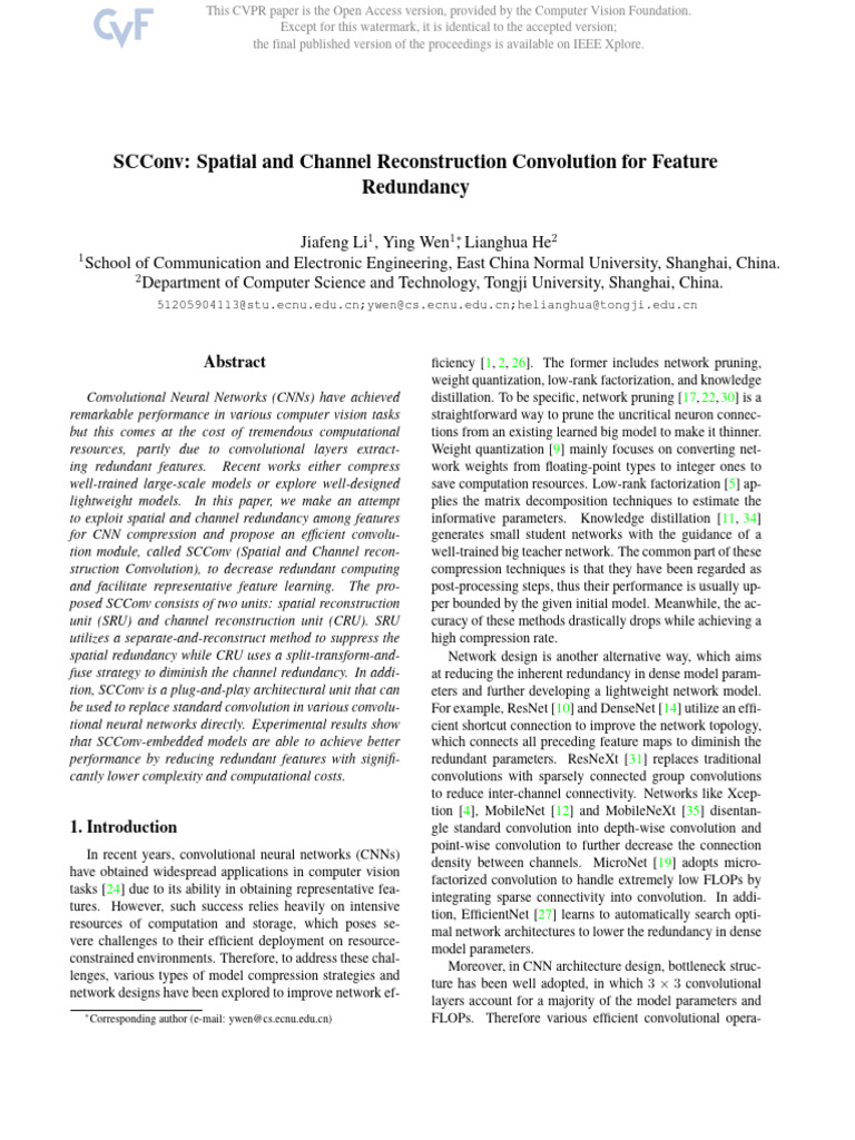 Li SCConv Spatial and Channel Reconstruction Convolution For Feature ...