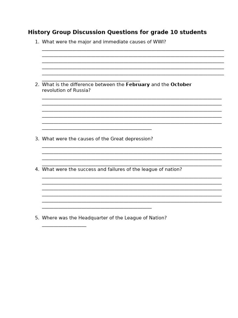 Grade 10 History Discussion Questions | PDF