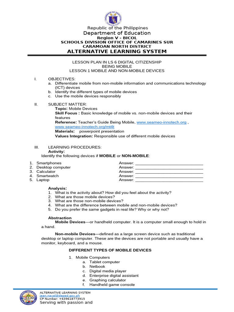 Lesson Plan For Contextualized MT4T Being Mobile Teacher by Jean Calayo | PDF | Phishing ...