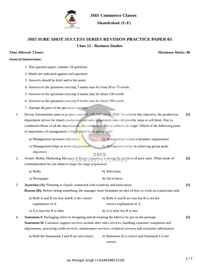 JMS BST Revision Practice Paper 03 | PDF | Debt | Securities (Finance)