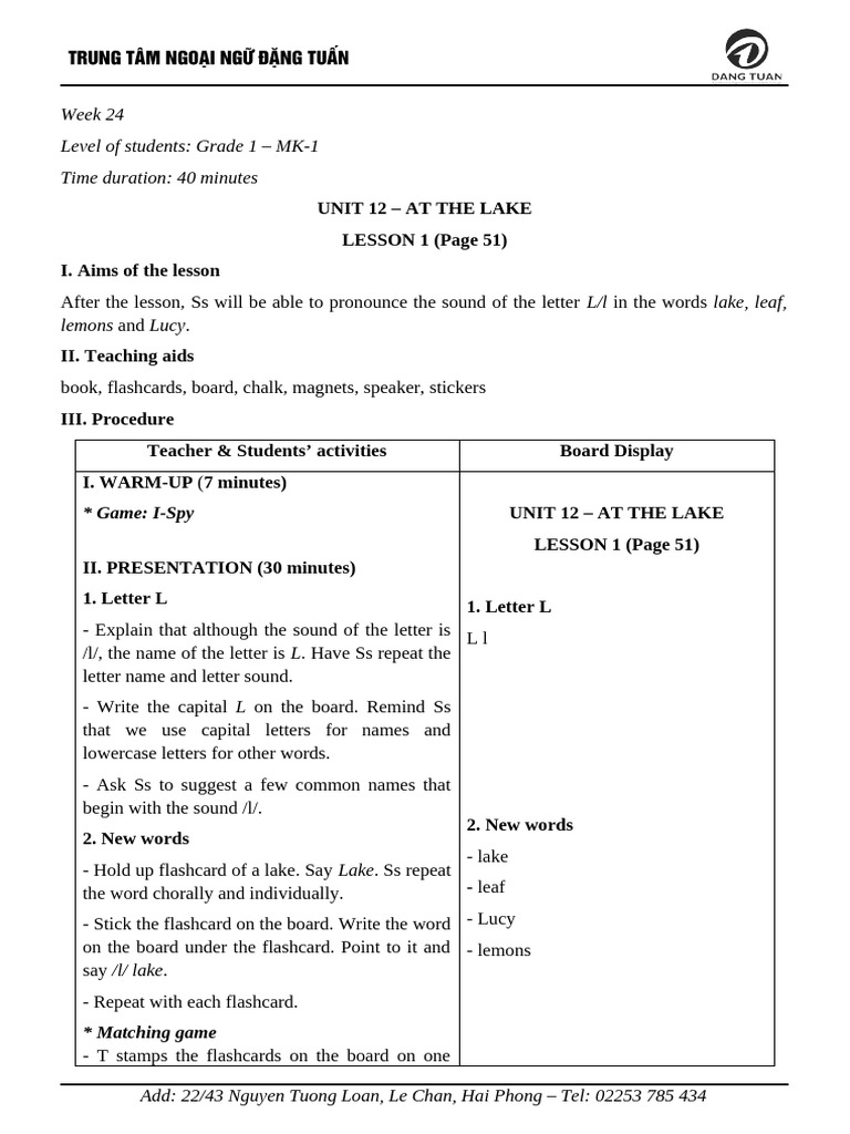 Grade 1 Lesson on Letter L Sounds | PDF