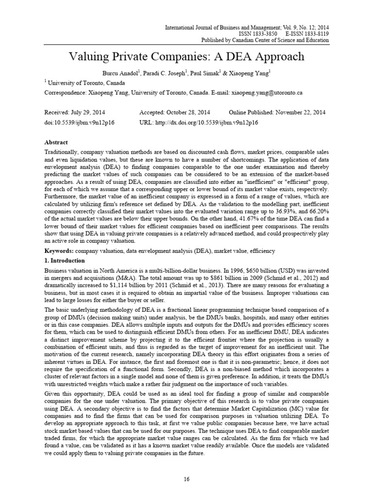 Valuing Private Companies A DEA Approach | PDF | Discounted Cash Flow ...