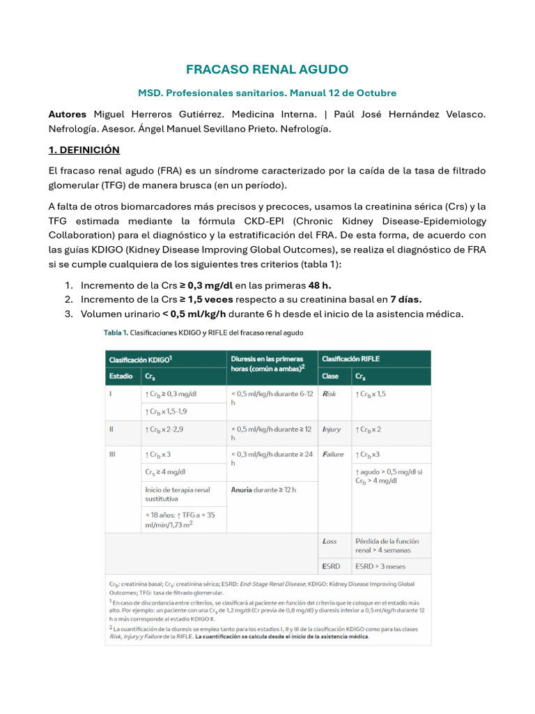 174.fracaso Renal Agudo. Manual 12 de Octubre | PDF | Especialidades ...