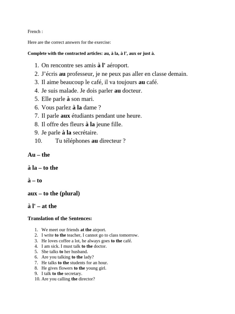 Réponses correctes aux exercices de français | PDF