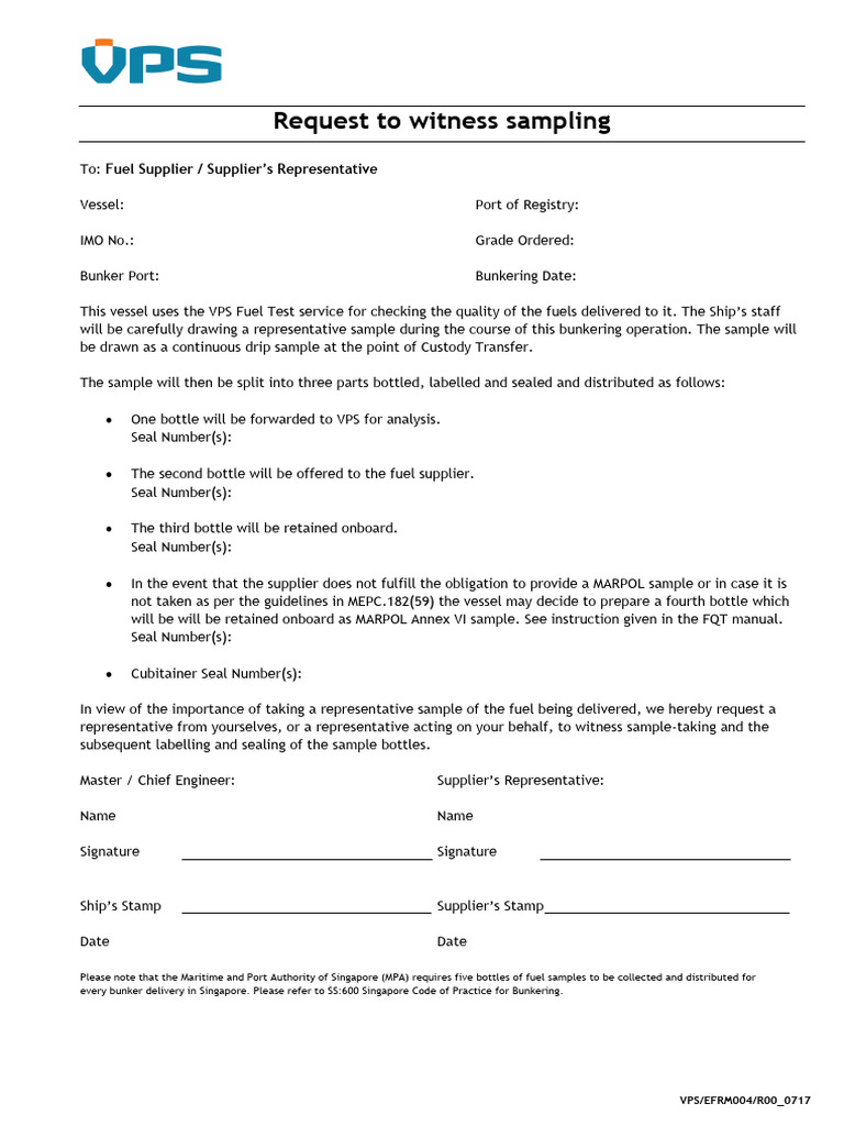 VPS Fuel Sample Collection Request | PDF | Ships | Water Transport