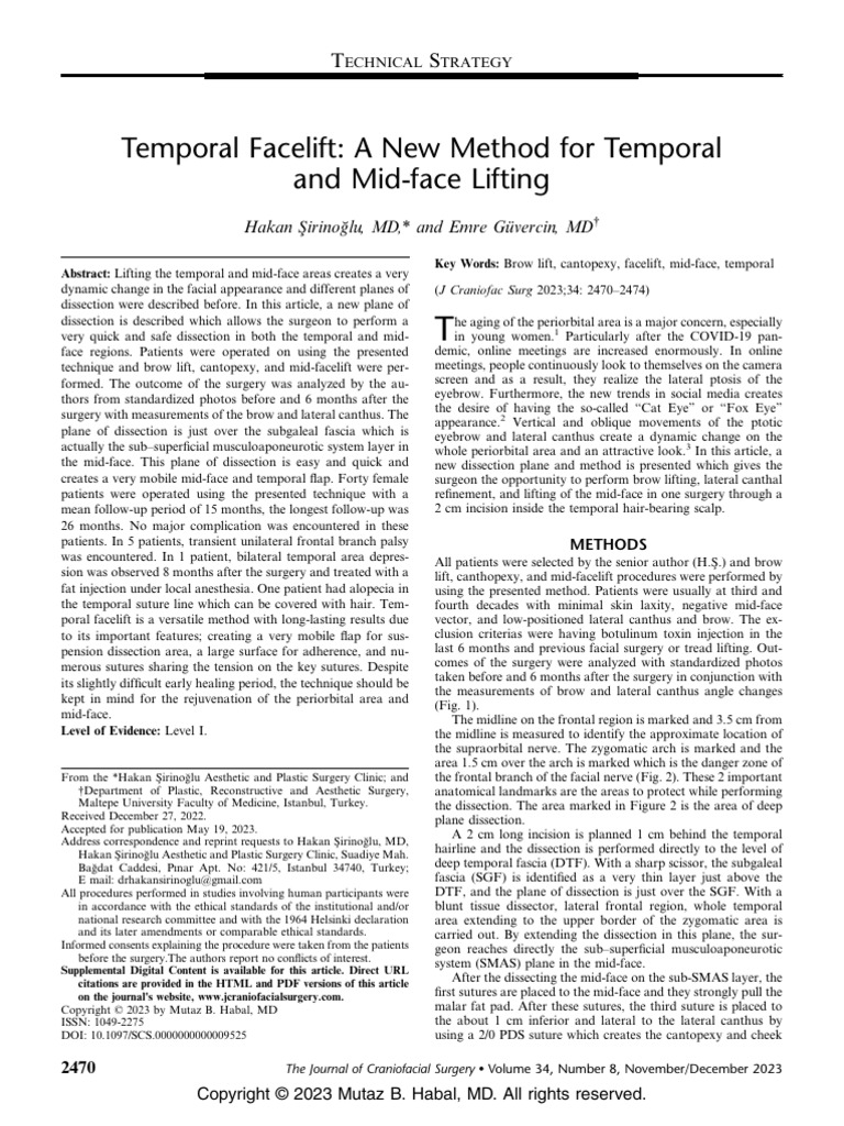 Temporal Facelift: A New Method for Temporal and Mid-face Lifting | PDF ...