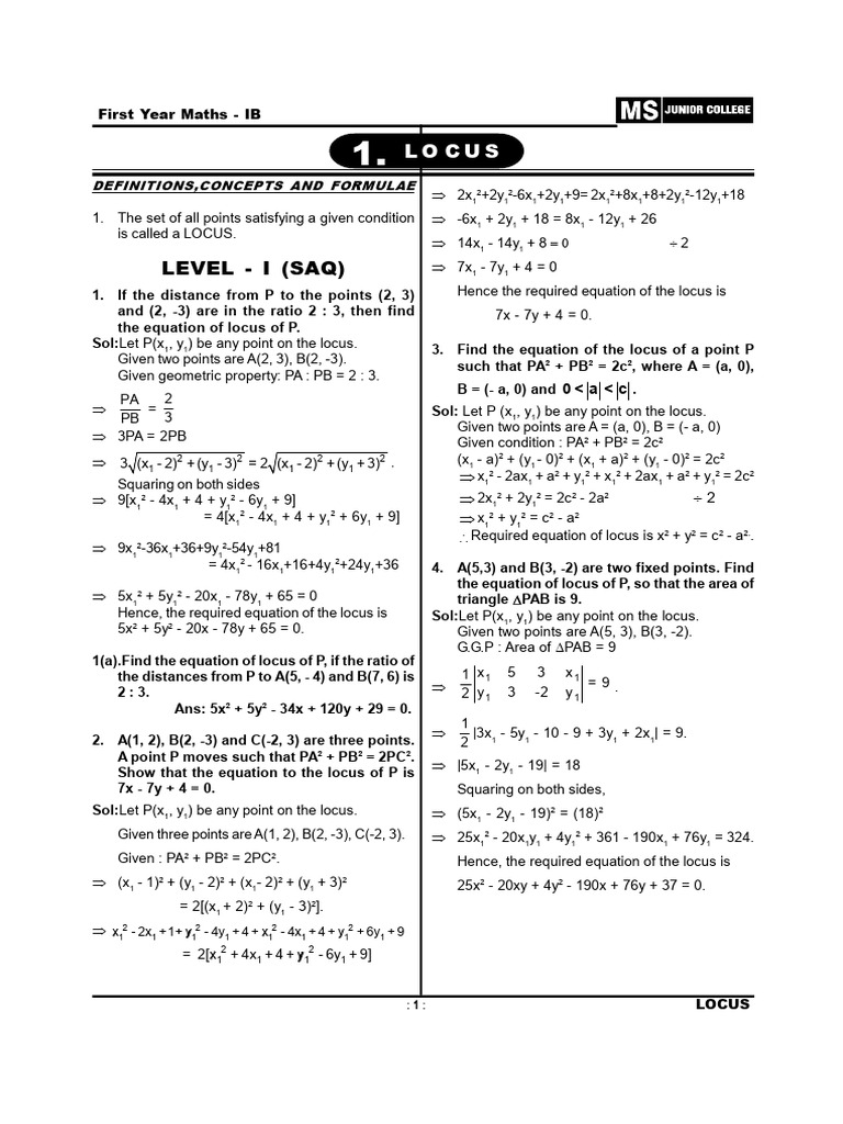 Maths 1B MS Junior College Study Material | PDF | Line (Geometry ...