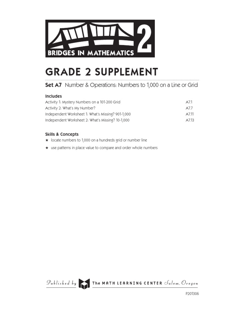 Bridges Grade 2 Numbers To 1000 On A Line or Grid Supplement | PDF ...
