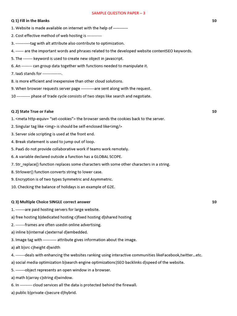 12 IT Sample Question Papper3 | PDF | Search Engine Optimization | Java ...