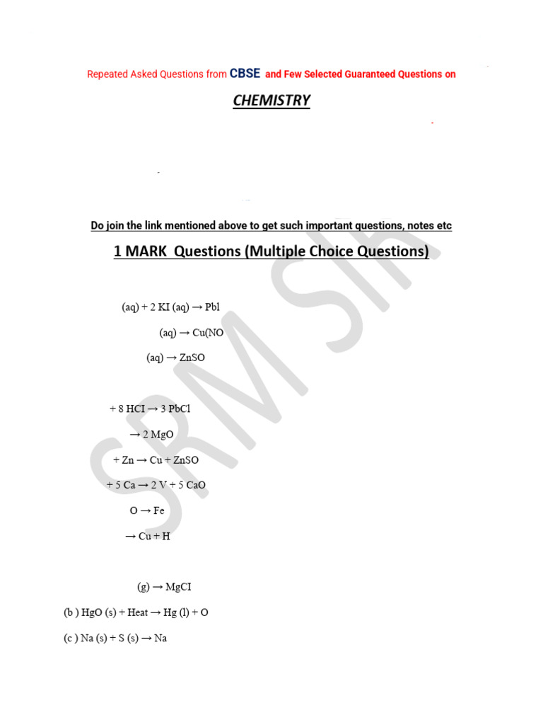 Class - x Chemistry Important Questions | PDF | Oxide | Chemical Reactions