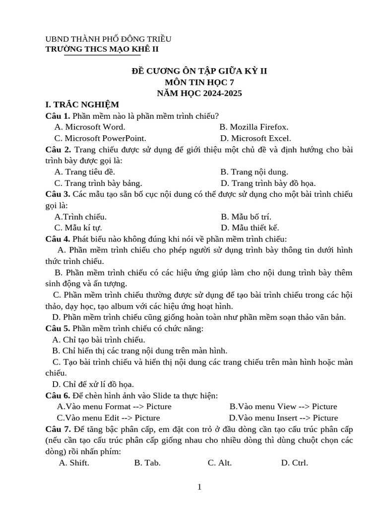 Đề Cương Ôn Tập Gk2 Tin 7 | PDF