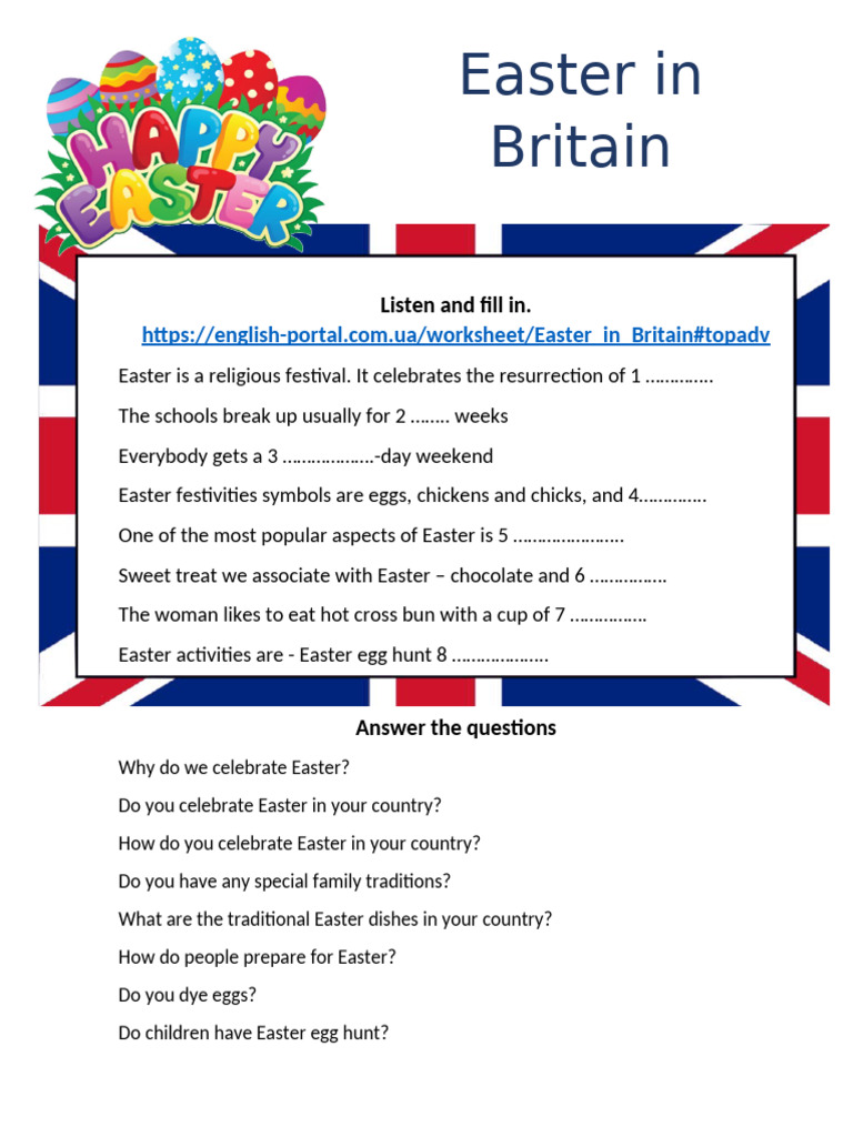 Easter in Britain Listening Speaking Writing Fun Activities Games ...