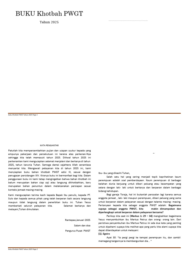 Buku Khotbah PWGT 2025 - Edit | PDF