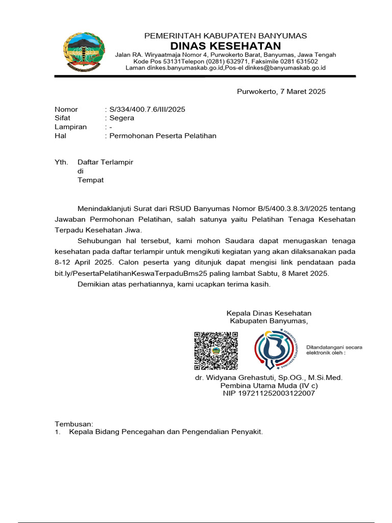 Surat Permohonan Peserta Pelatihan Keswa Terpadu | PDF