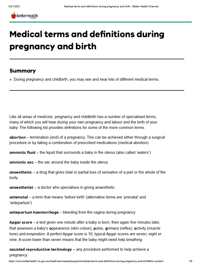 Medical Terms for Pregnancy & Birth | PDF