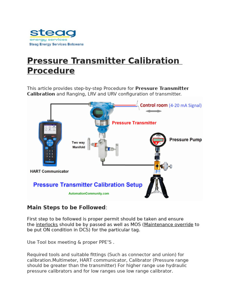 Pressure Transmitter Calibration Procedure | PDF | Pressure Measurement ...