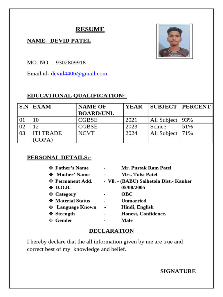 Devid Patel (Resume) | PDF