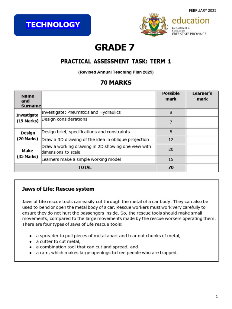 Grade 7 Pneumatics & Hydraulics Task | PDF | Pneumatics | Gases