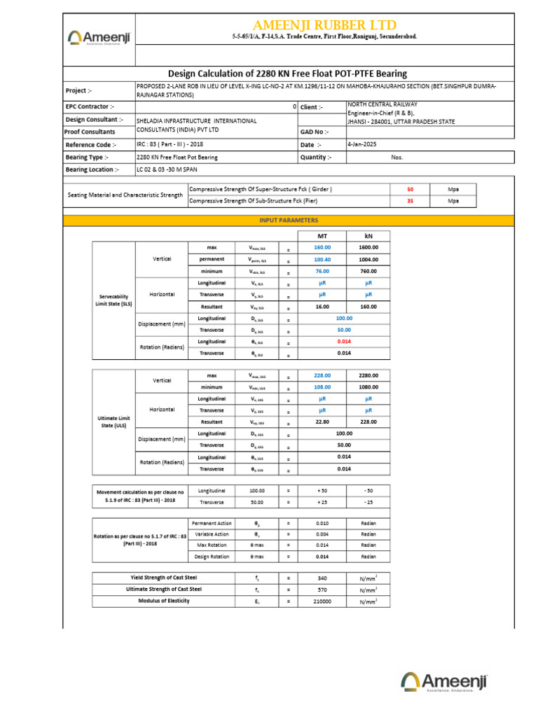 P016 - Free Bearing Design Calculation - R1 | PDF | Physical Sciences | Materials Science