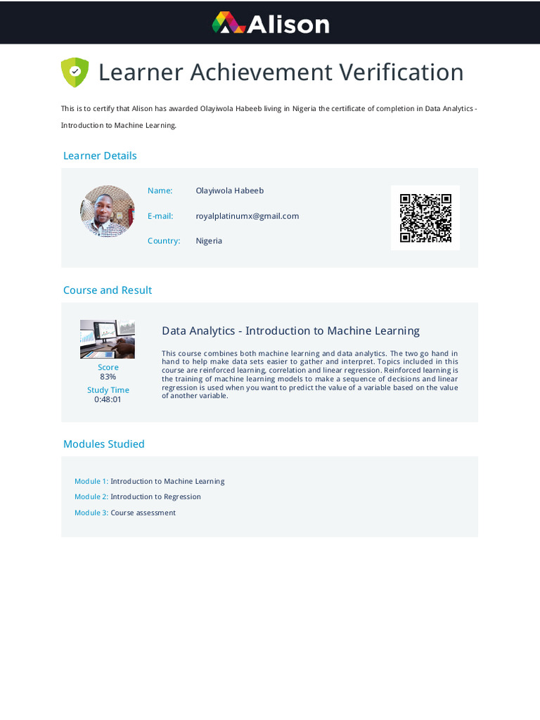 Data Analytics: Machine Learning Course Completion | PDF