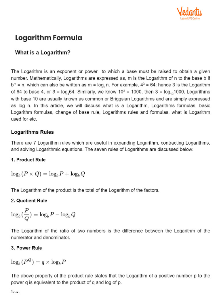 Logarithm Formula | PDF