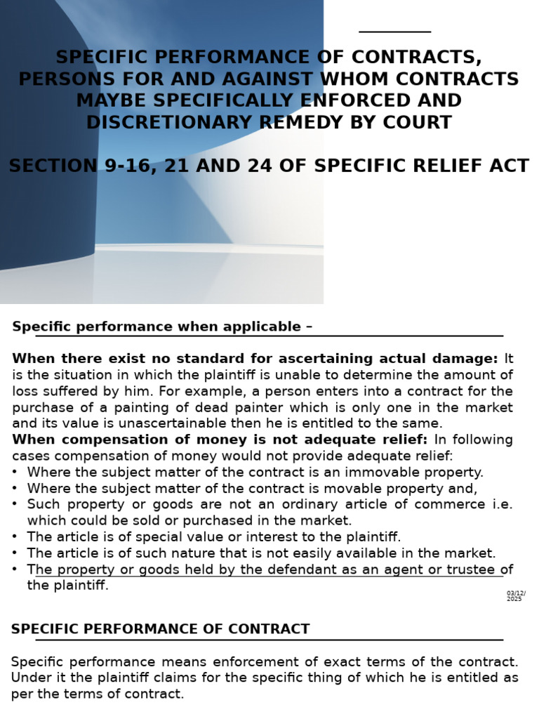 Remaining Specific Performance | PDF | Legal Remedy | Specific Performance
