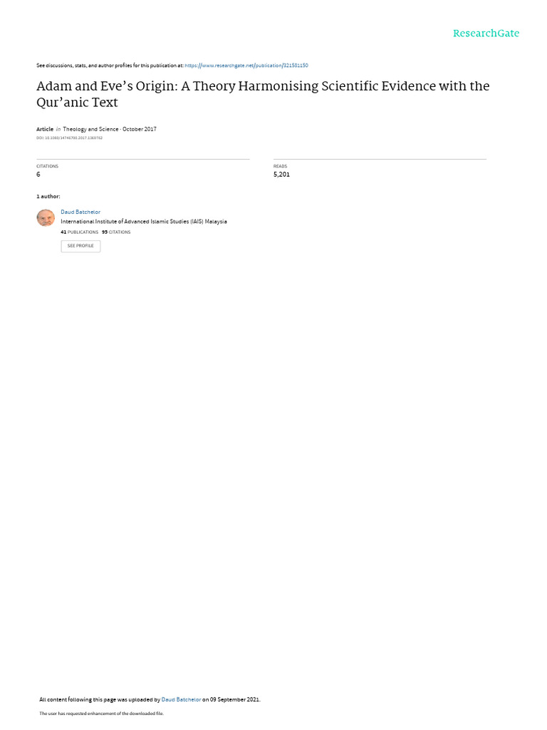 AdamandEve Batchelor AuthorsOriginalManuscript | PDF | Twin | Adam