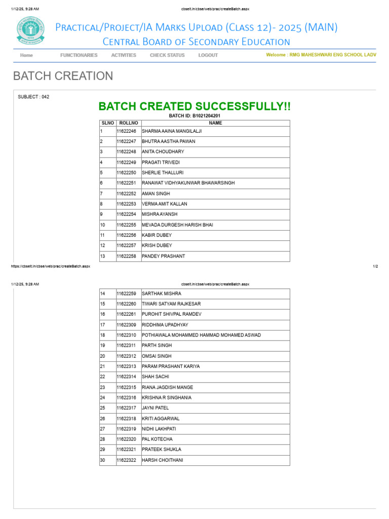 Class 12 Batch Creation Success | PDF