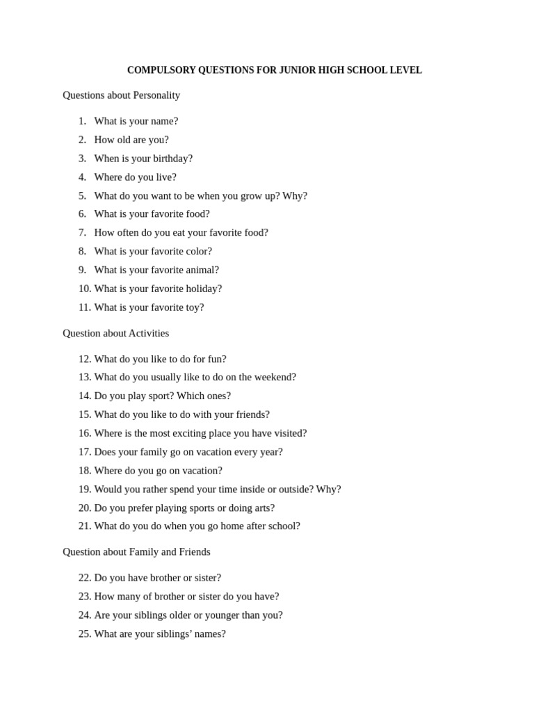 Essential Questions for Junior High Students | PDF