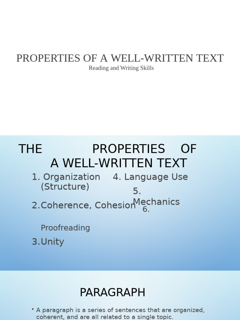 Properties of A Well Written Text | PDF | Paragraph | Punctuation