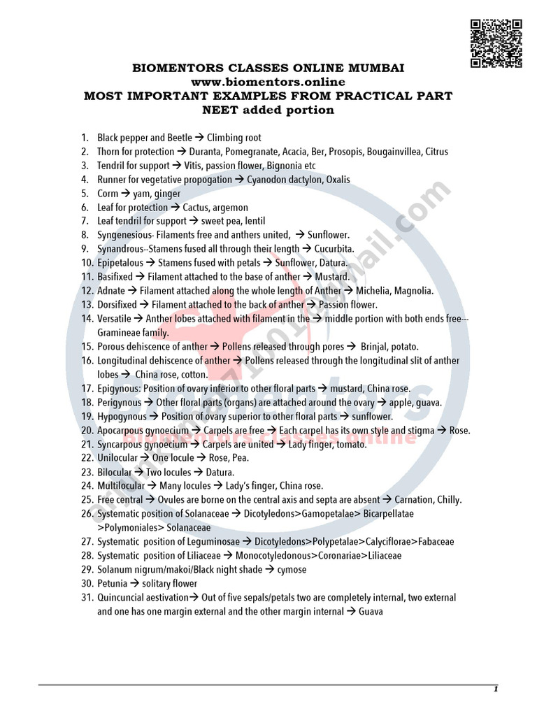 Morphology of Flowering Plants - Important Sheet For Crash Course | PDF ...