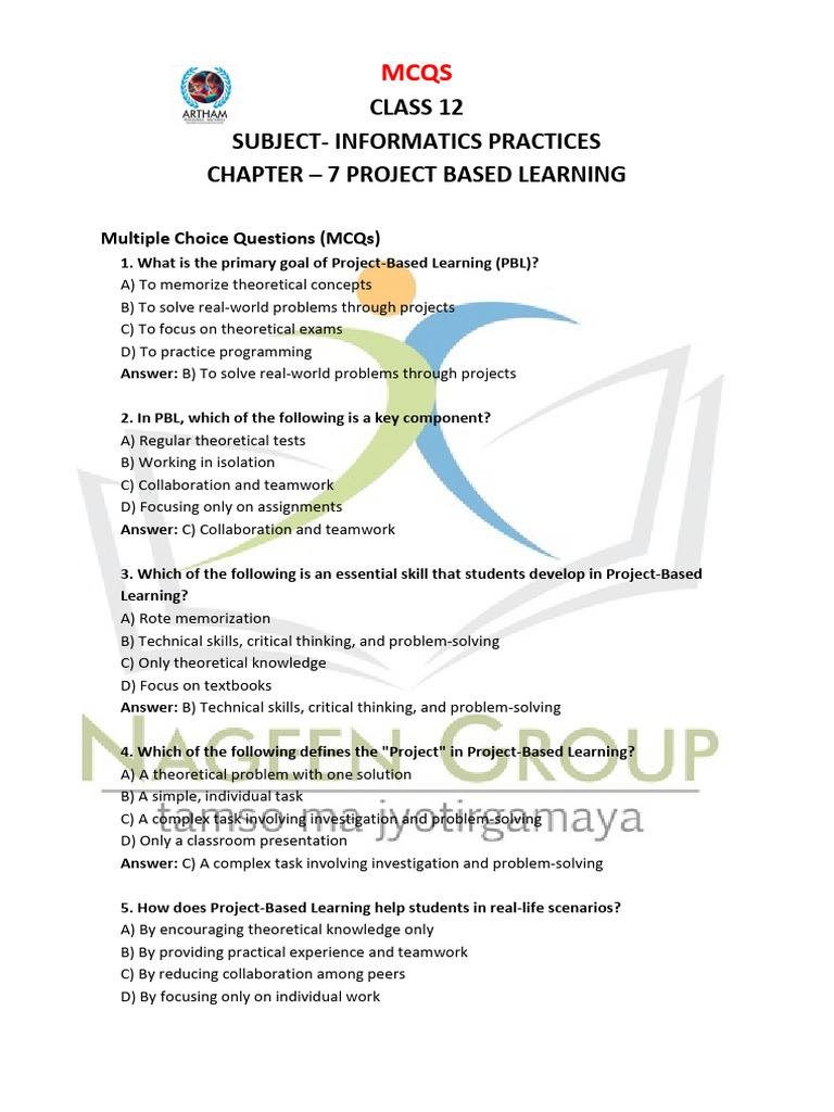 Class 12 MCQS Informatics Practices Chap 7 (2024-25) | PDF | Project Based Learning | Learning