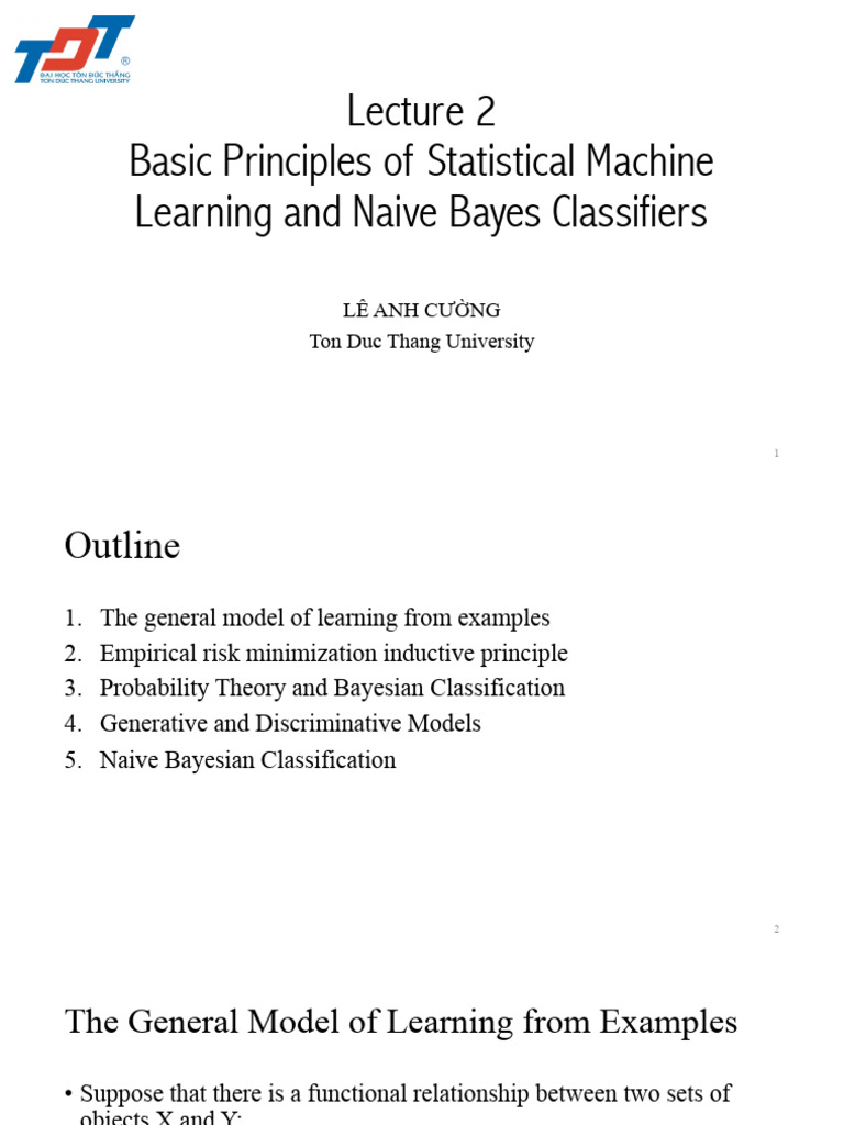 Lecture 2 - Principle of Machine Learning | PDF | Statistical Classification | Bayesian Network