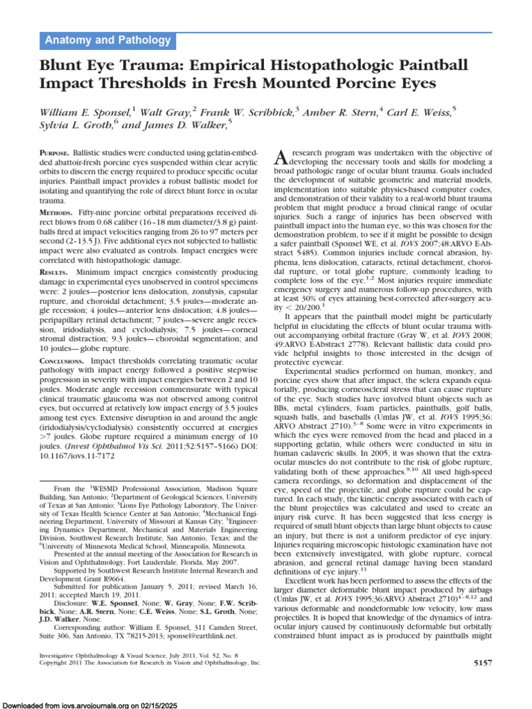 Paintball Impact on Ocular Trauma Thresholds | PDF | Human Eye | Cornea