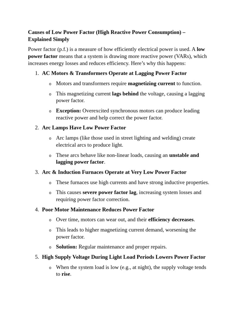 Causes of Low Power Factor Explained | PDF