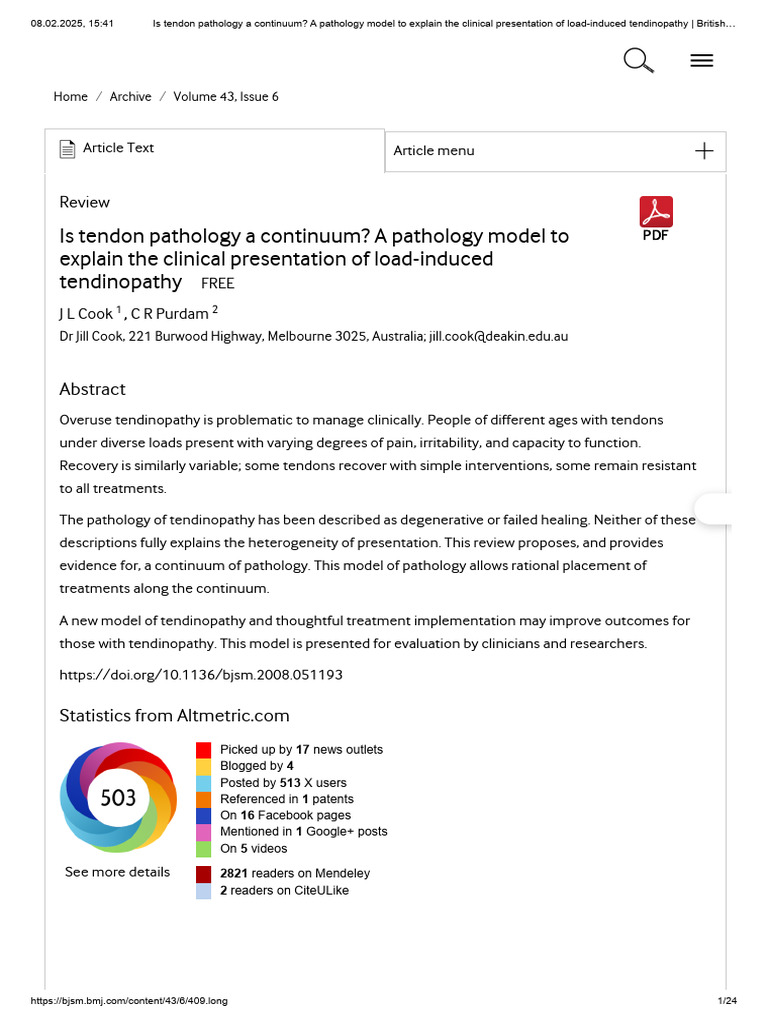 Is Tendon Pathology A Continuum? A Pathology Model To Explain The ...